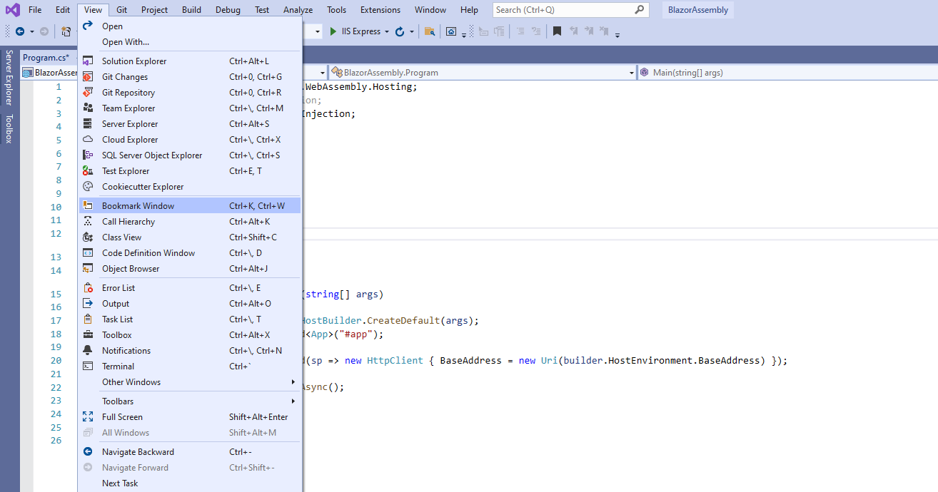How to bookmark code in Visual Studio in Windows